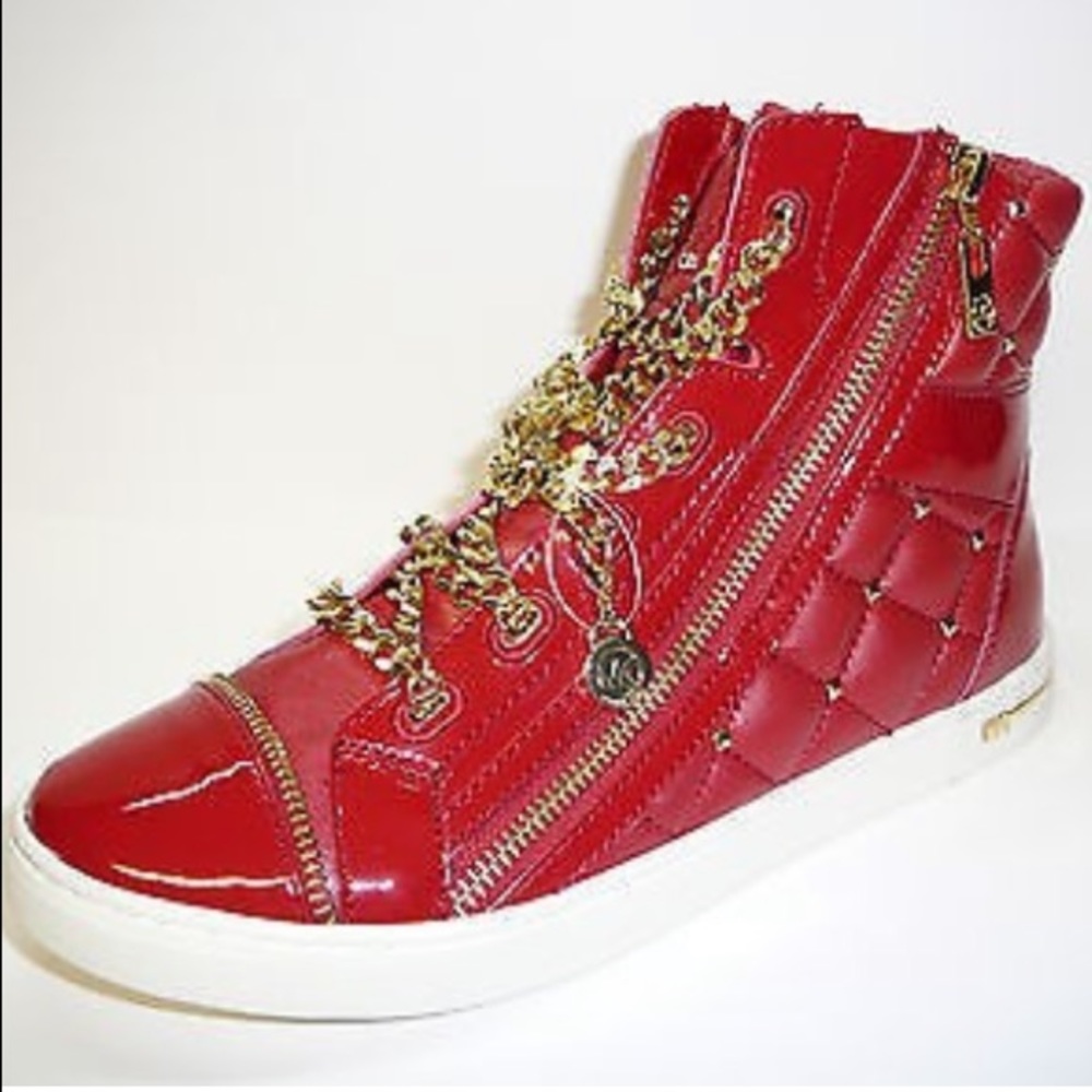 Michael Kors Quilted Urban Chain Red Gold Shoes - Gem